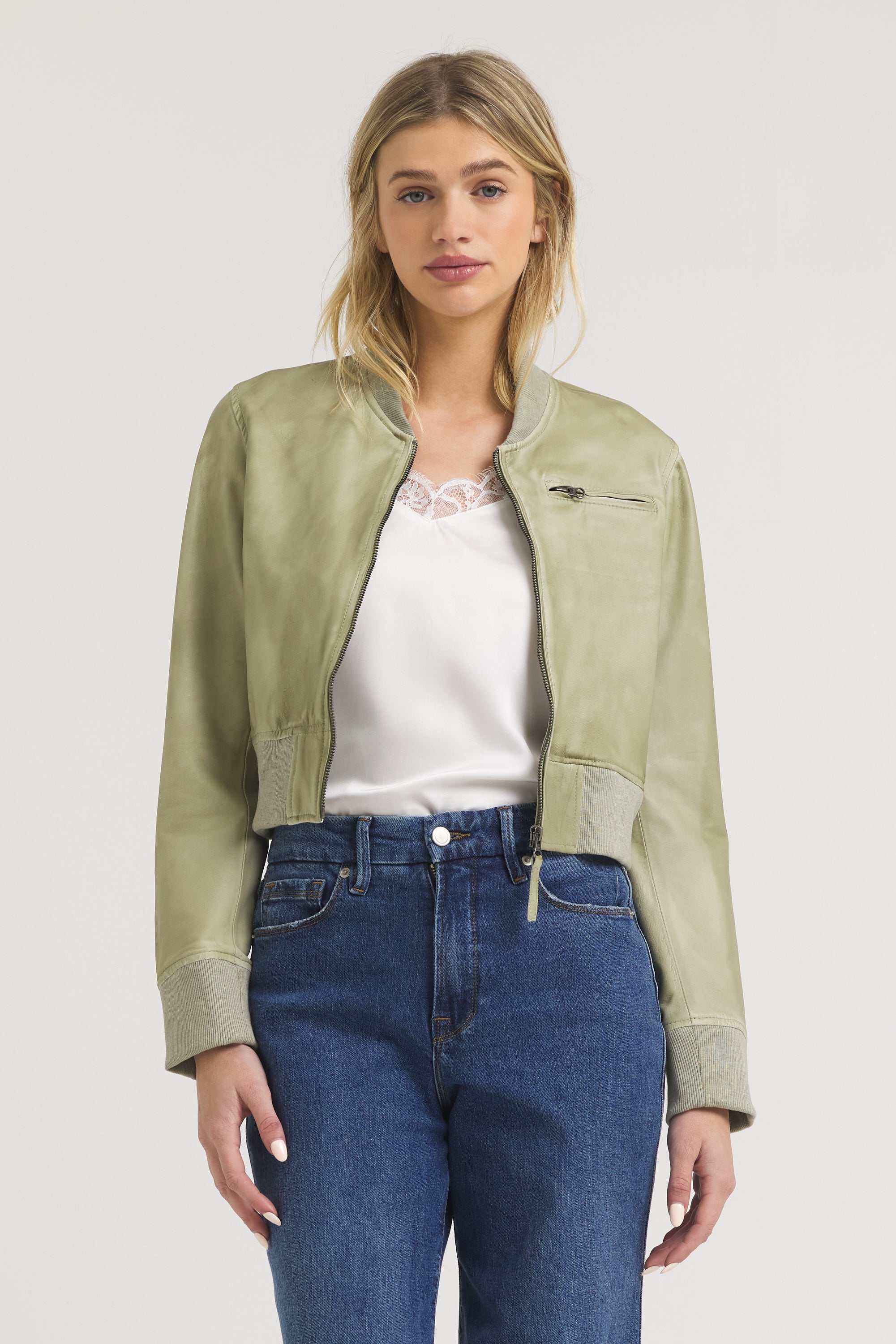 Collins Patina Leather Jacket Celadon – jakett