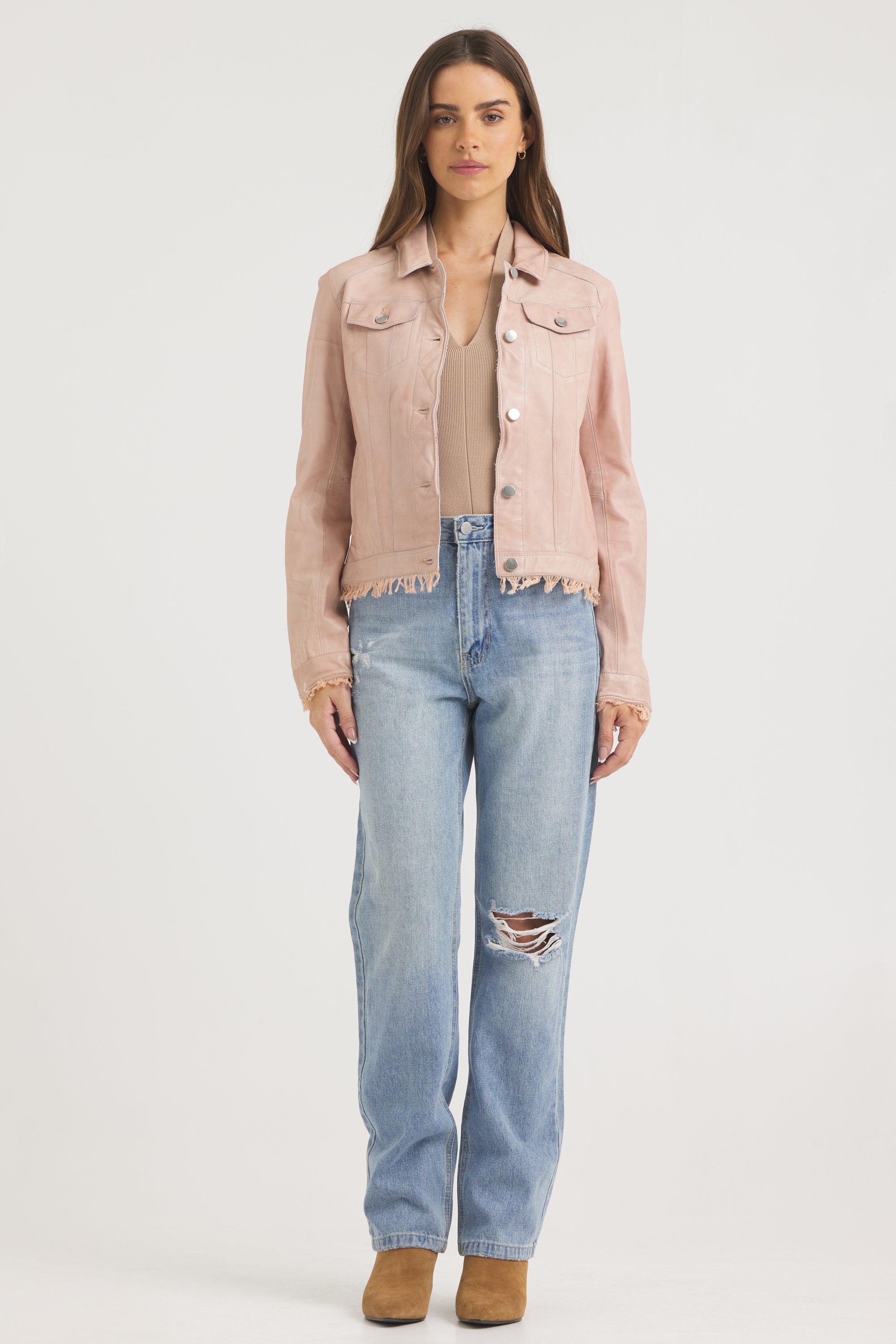 Alexa Patina Leather Jacket Pink – jakett